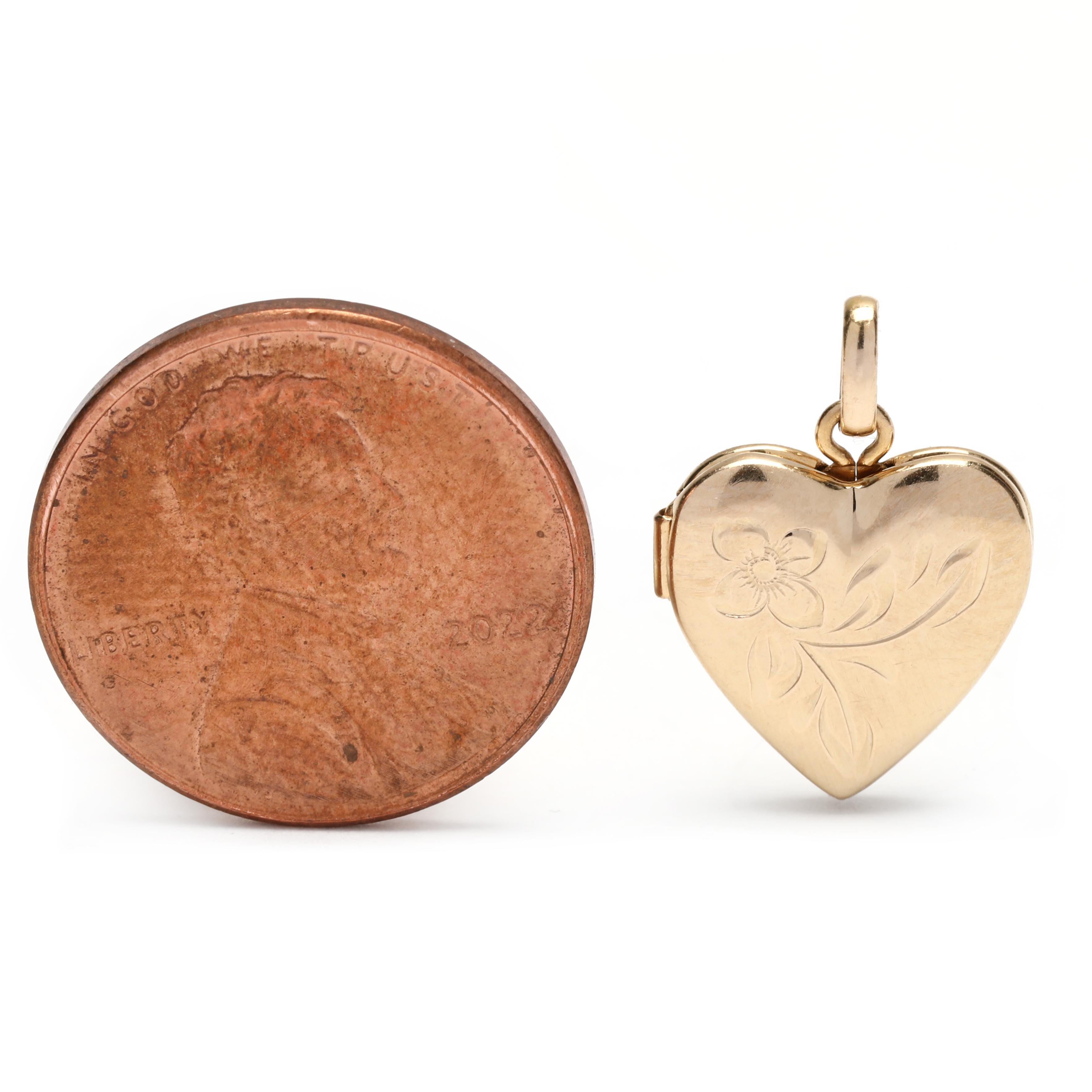 Small Engraved Heart Locket Pendant, 14K Yellow Gold, Length 5/8 Inch ...