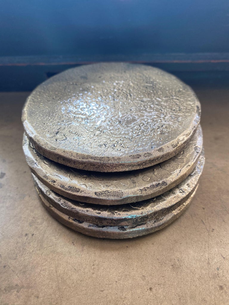 Small Forged Round Steel Coaster with Brass Coating and Gold Tone For ...