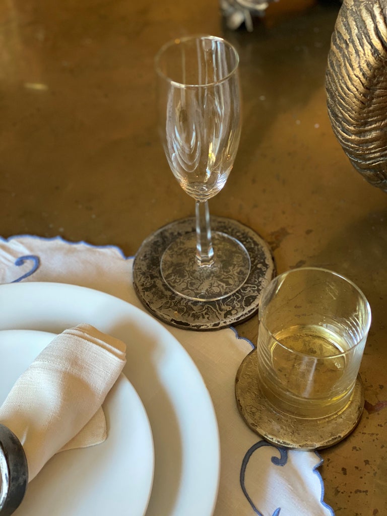 Small Forged Round Steel Coaster with Brass Coating and Gold Tone For ...