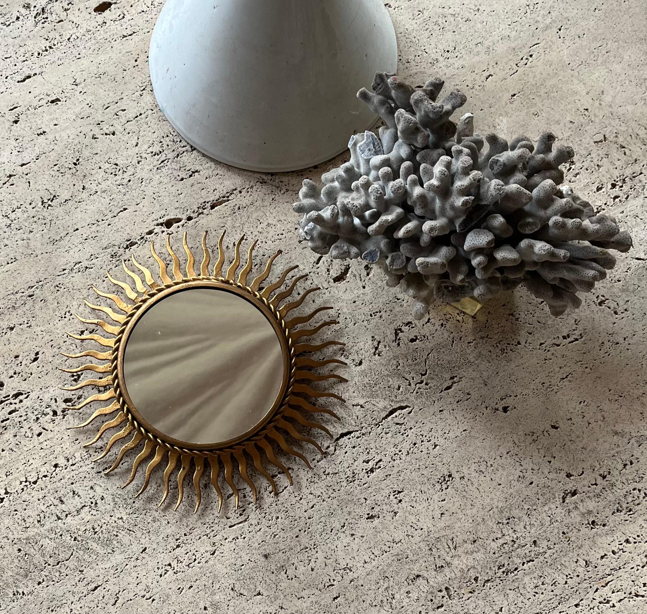Small French gilt metal starburst mirror For Sale at 1stDibs