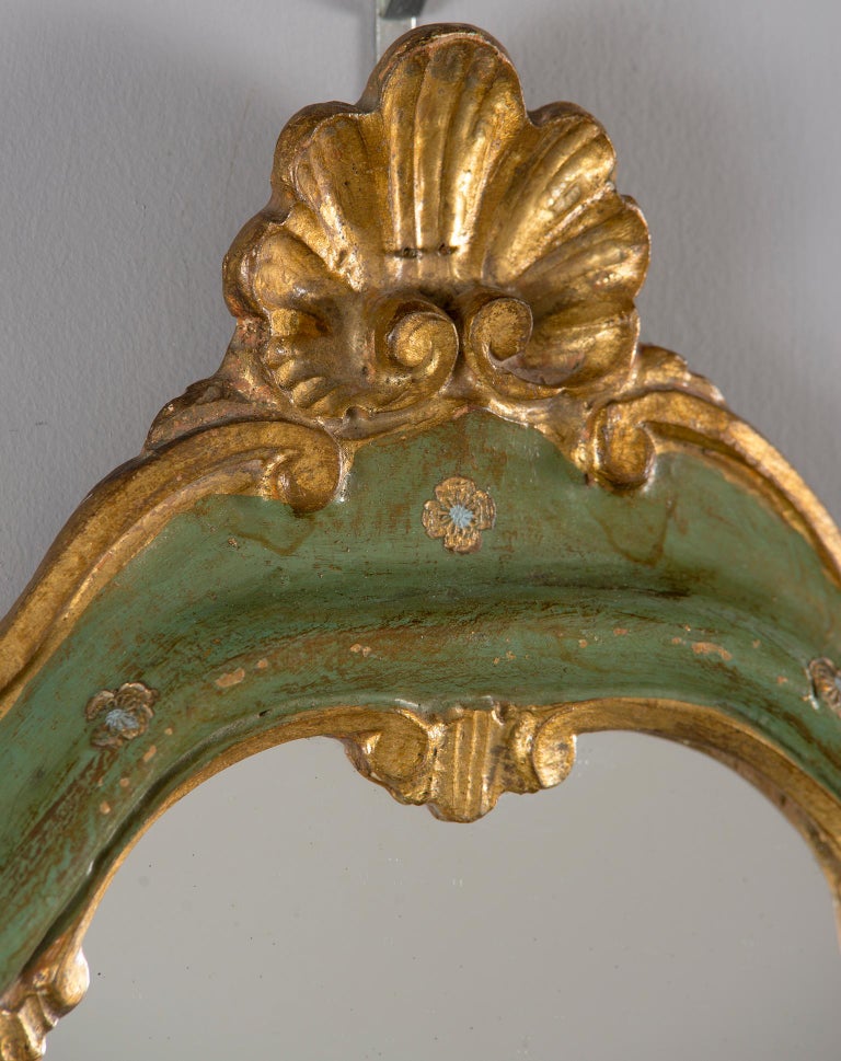 Small French Green and Gilded Crown Top Mirror at 1stDibs