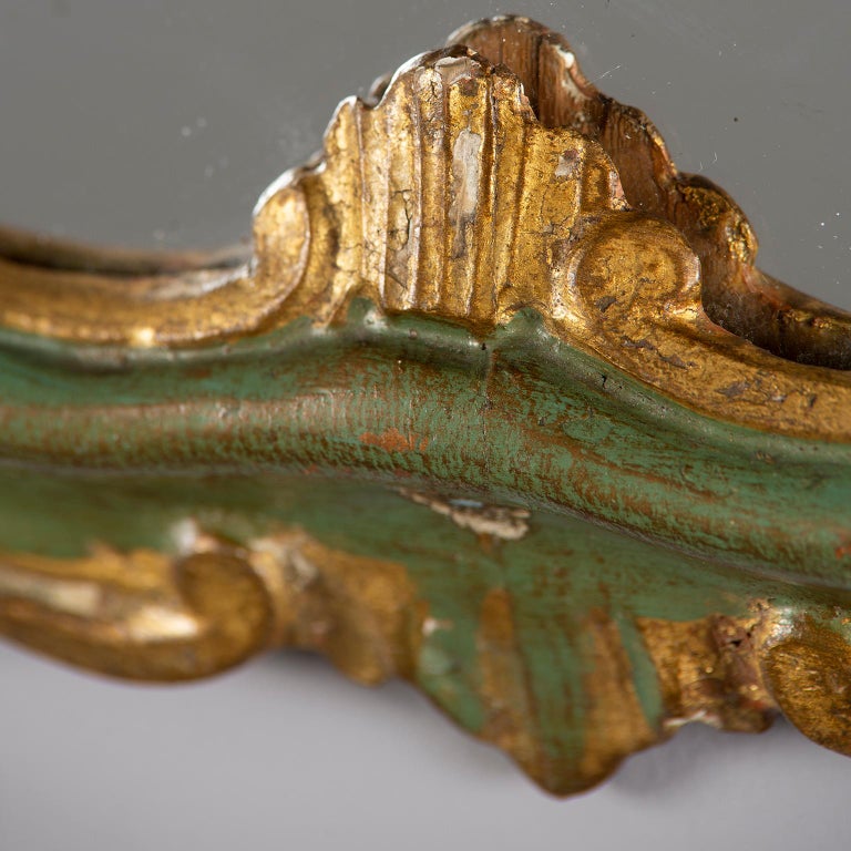Small French Green and Gilded Crown Top Mirror at 1stDibs