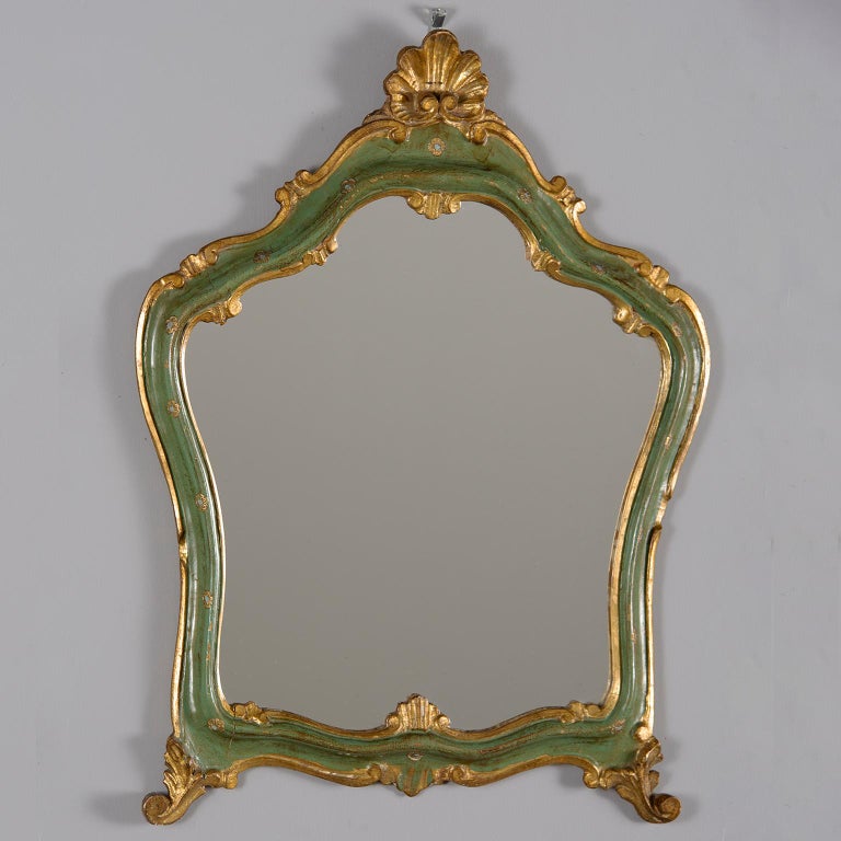 Small French Green and Gilded Crown Top Mirror at 1stDibs