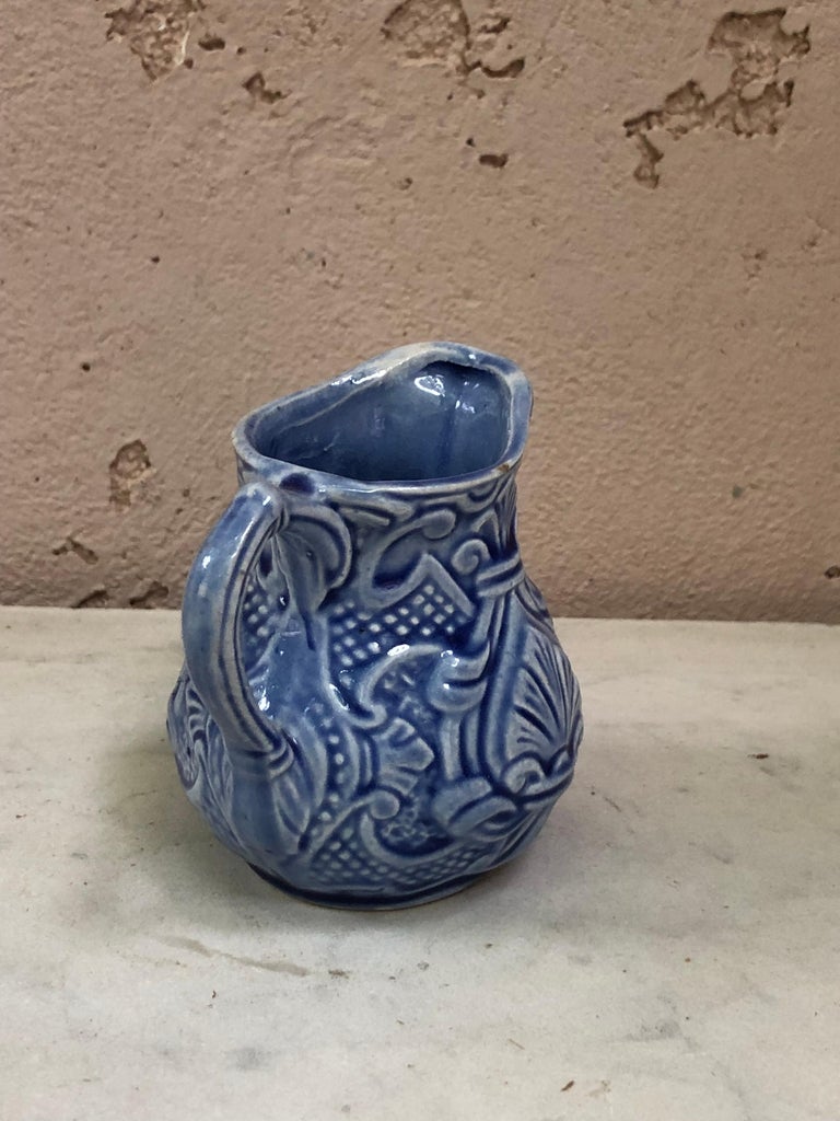 Small French Majolica Blue Creamer Pitcher Onnaing, Circa 1920 at 1stDibs
