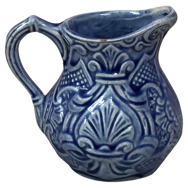Small French Majolica Blue Creamer Pitcher Onnaing, Circa 1920 at 1stDibs