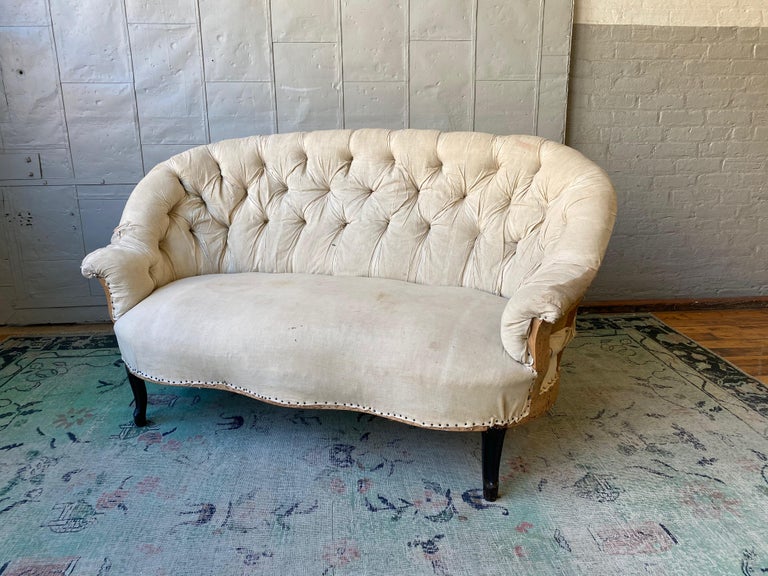 Small French Settee with Tufted Back and Cabriole Legs at 1stDibs