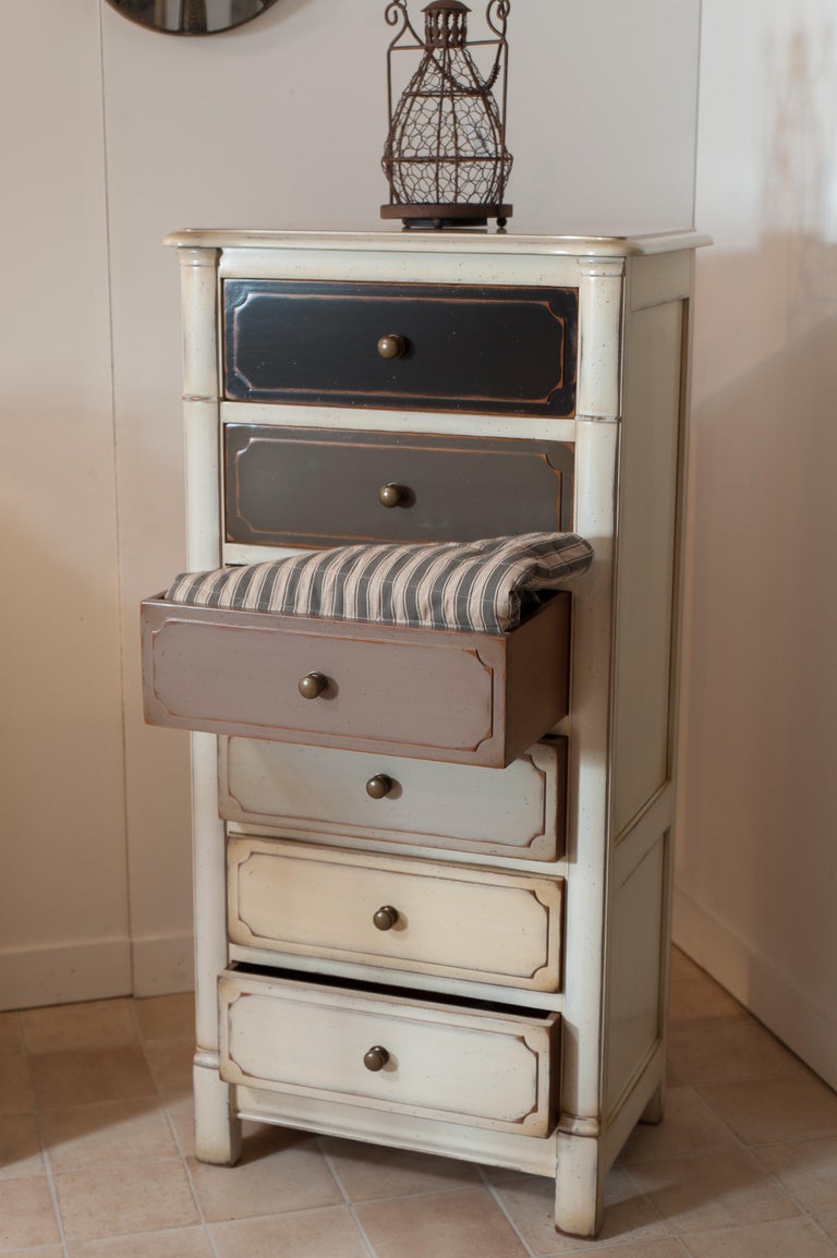 Small French White Lacquered Semainier, 6 Drawers Each with ...