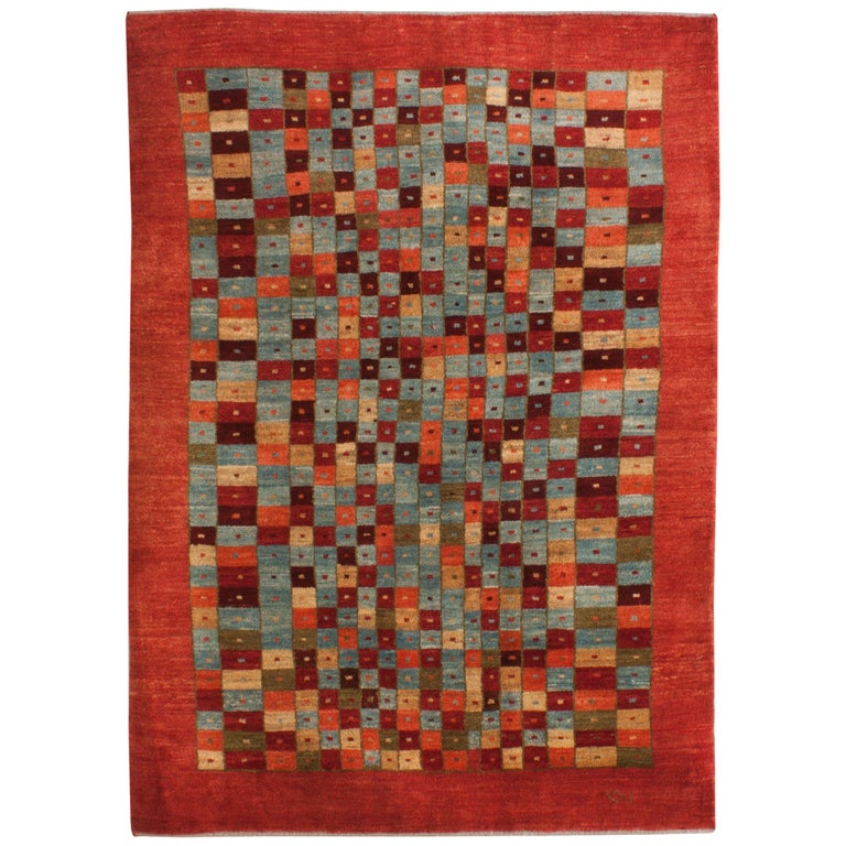 Small Checkerboard Contemporary Gabbeh Persian Wool Rug For Sale at 1stDibs