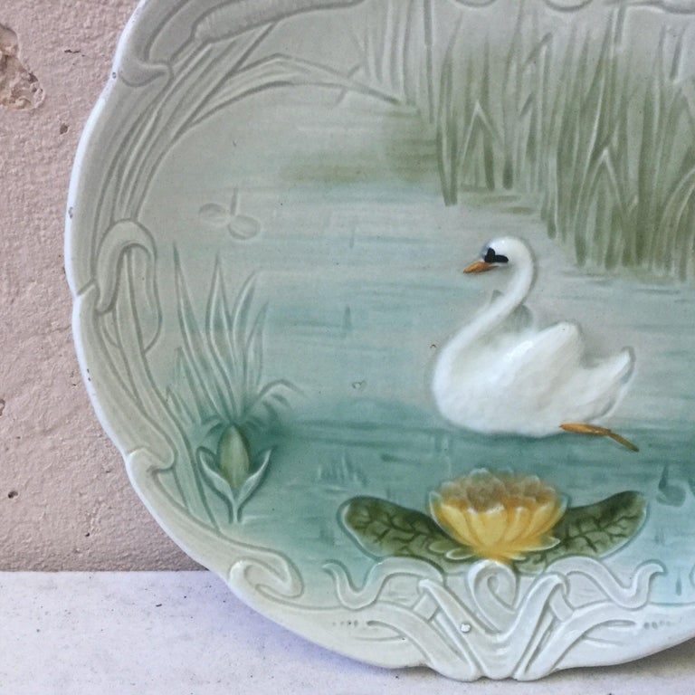 Small German Majolica Swan Plate, circa 1900 at 1stDibs