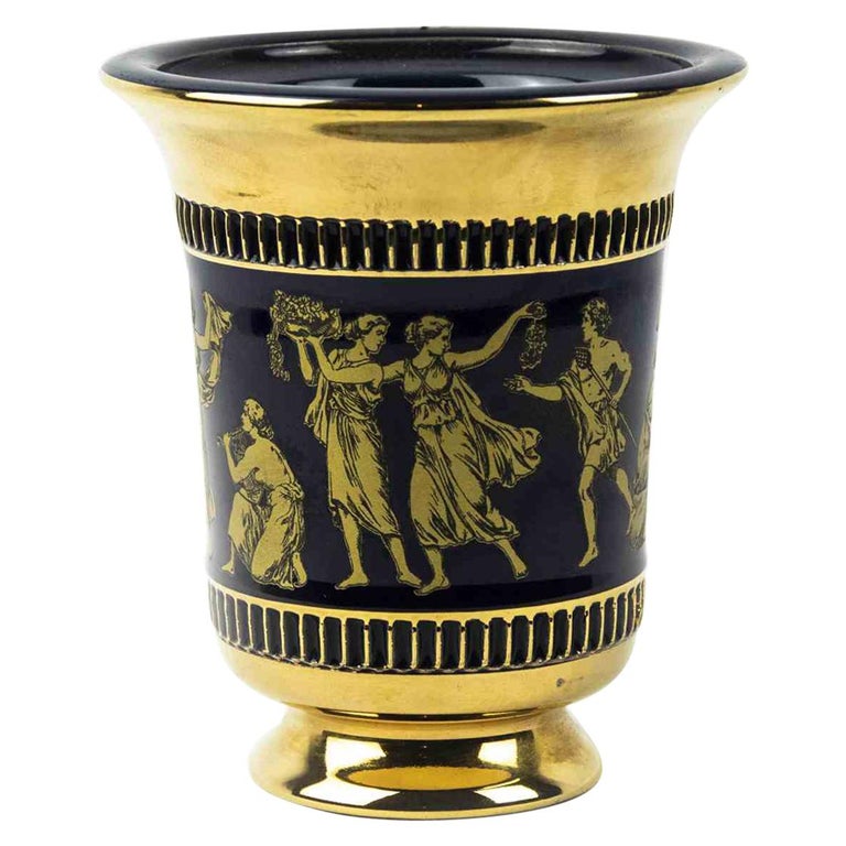 Small Gilded and Blue Vase, Original Decorative Object, Italy, 1970s ...
