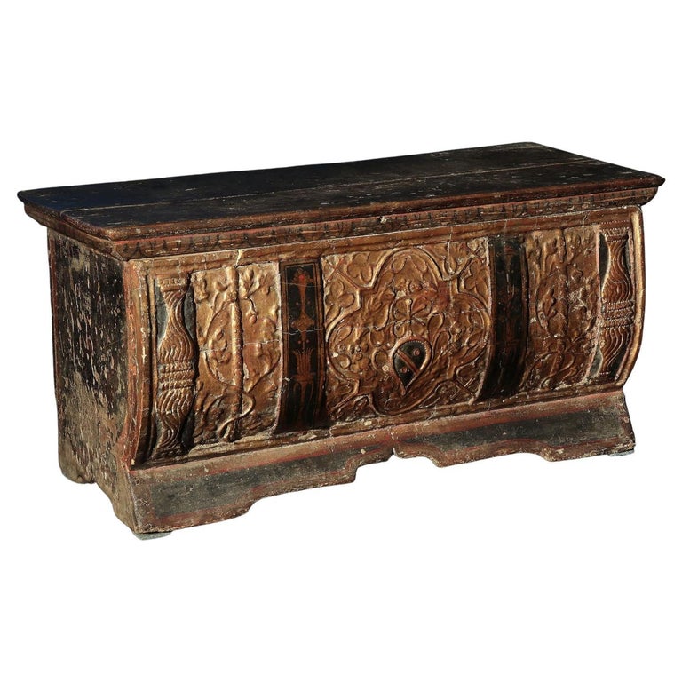 Small Gilded Box Engraved and Painted Wood Venice Italy XVI C. Belloni ...