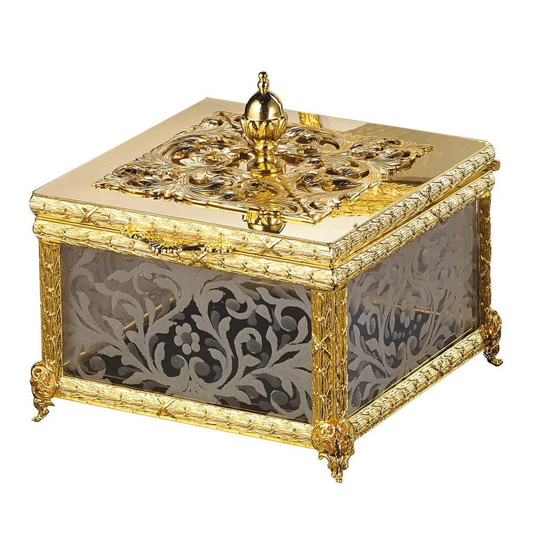 Small Gold and Glass Square Box with Lid For Sale at 1stDibs