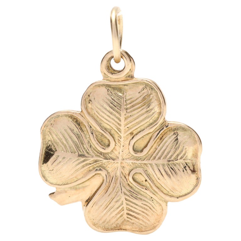 Small Gold Shamrock Charm, 14k Yellow Gold, Four Leaf Clover For Sale ...