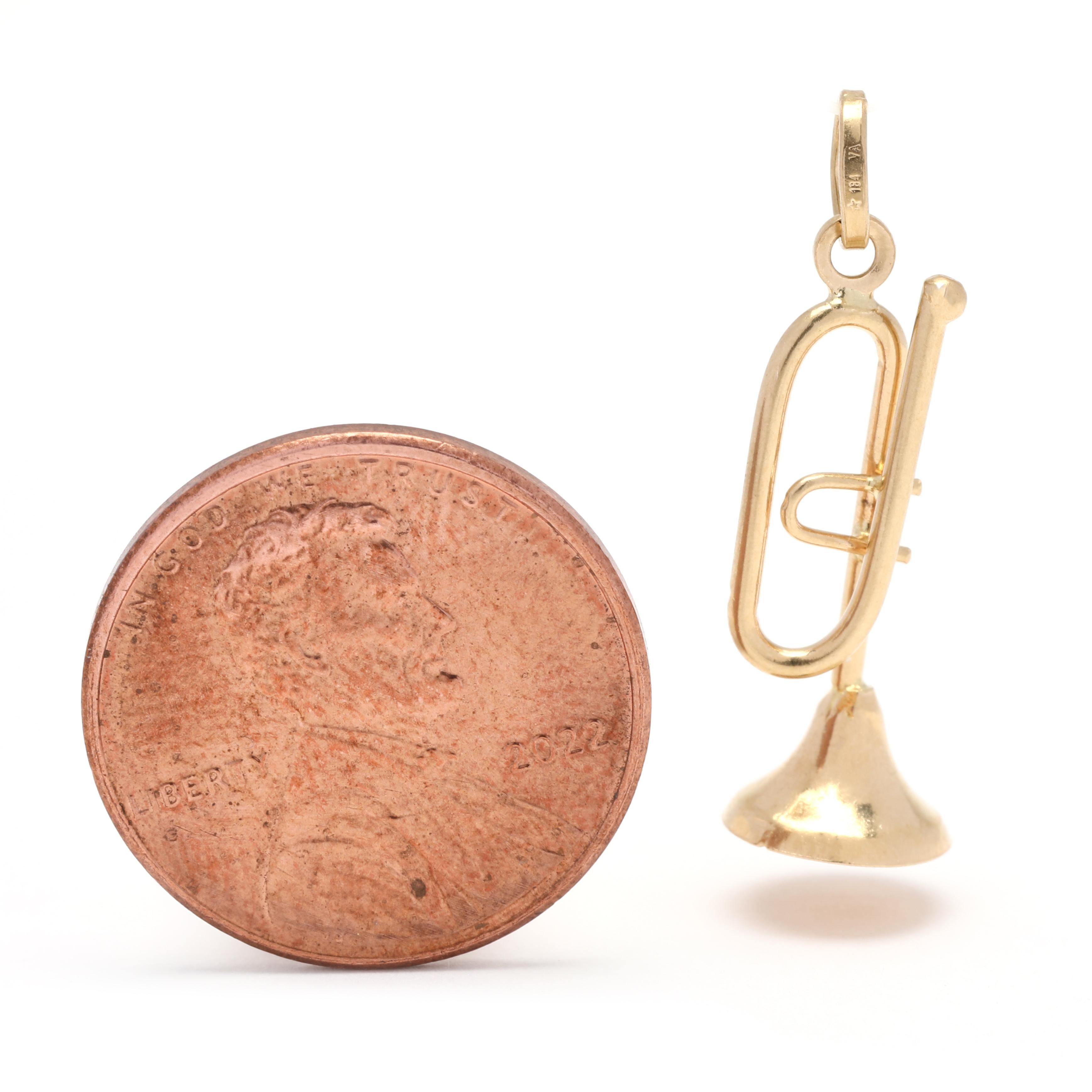 Small Gold Trumpet Charm, 18k Yellow Gold, Musical Charm, Brass at 1stDibs