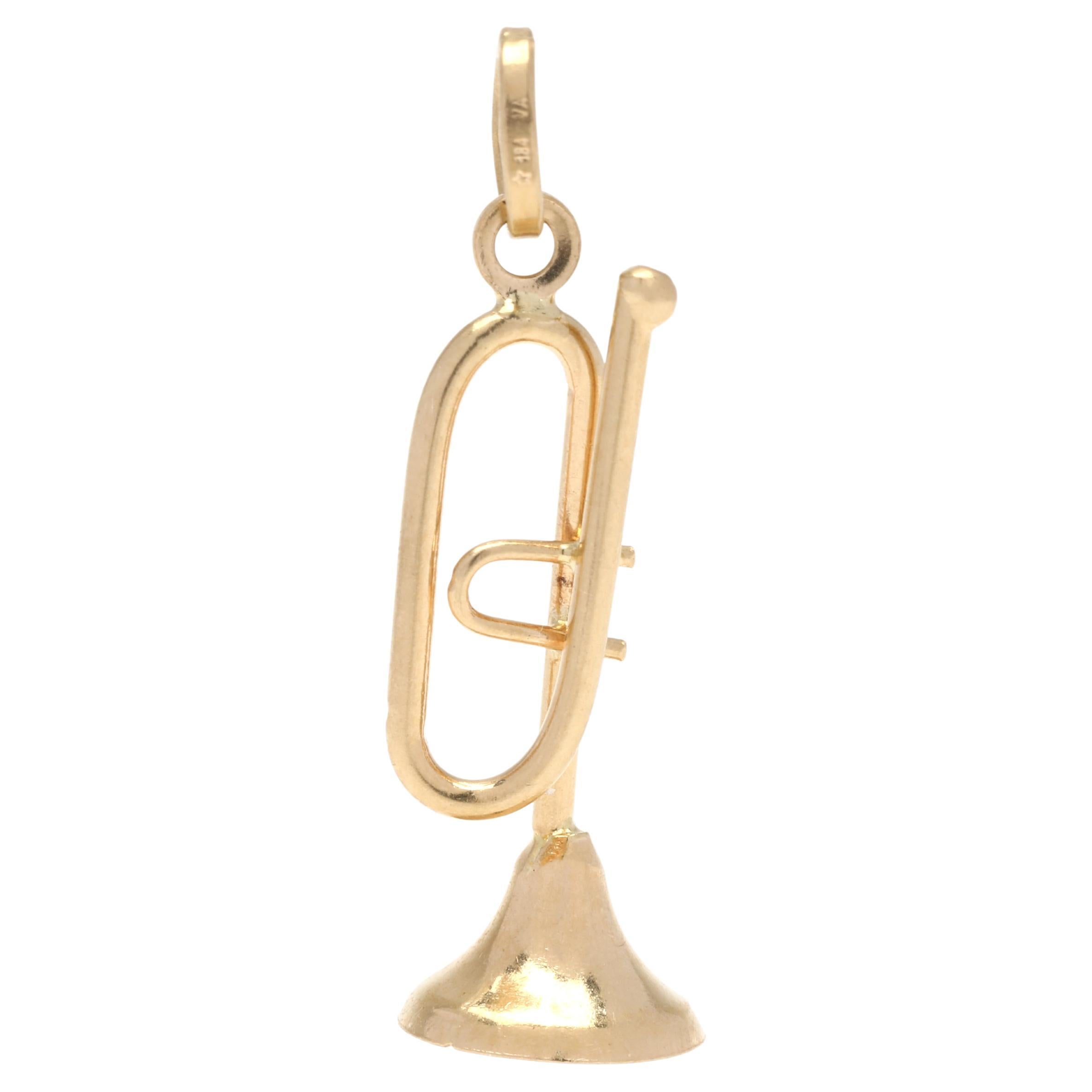 Small Gold Trumpet Charm, 18K Yellow Gold, Length 1 Inch, Musical Charm ...