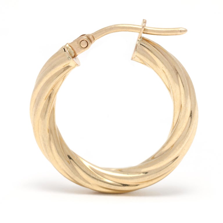 Small Gold Twist Hoop Earrings, 14K Yellow Gold, Simple Gold For Sale ...
