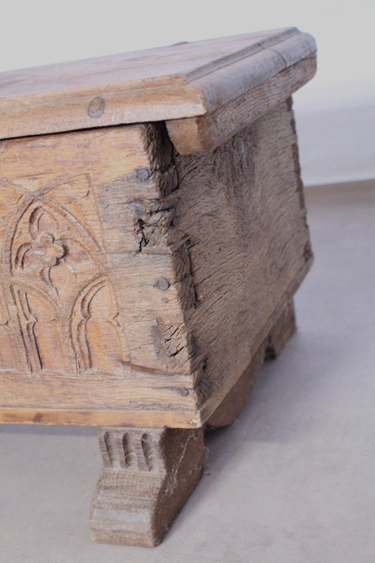 Small Gothic Chest Carved Oak French Provincial Antique Bible or Strong ...