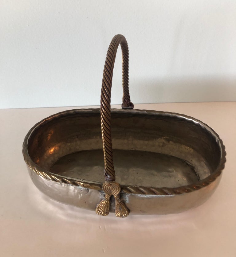 Small Hand-Hammered Silver and Brass Indian Metal Decorative Basket For ...