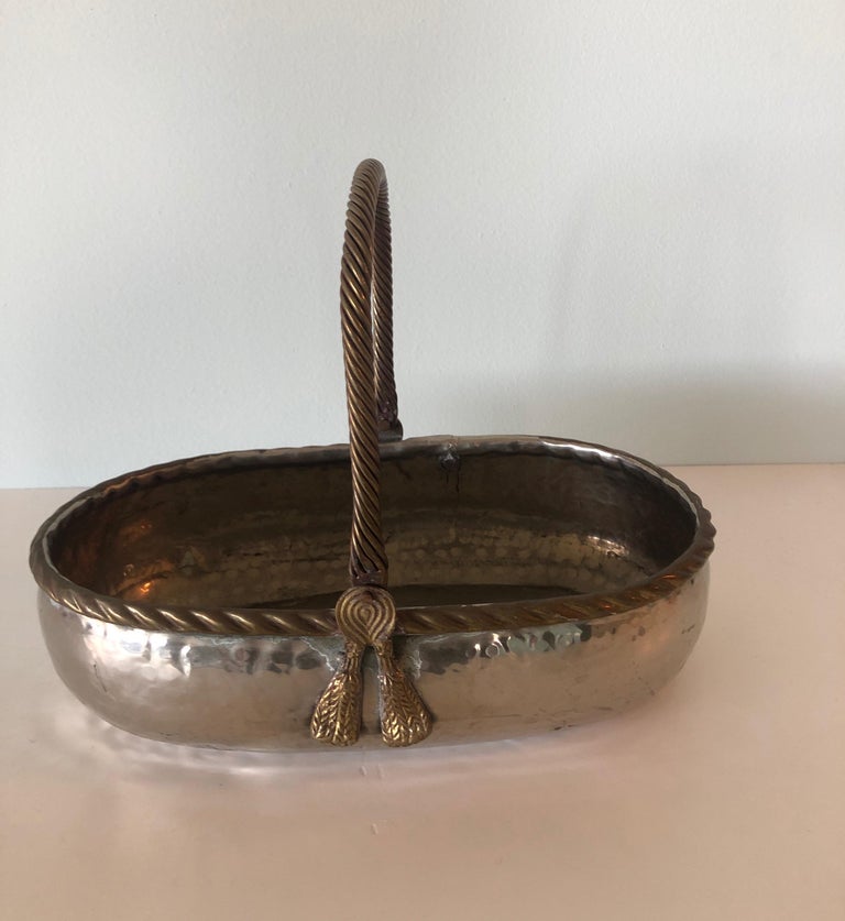 Small Hand-Hammered Silver and Brass Indian Metal Decorative Basket For ...