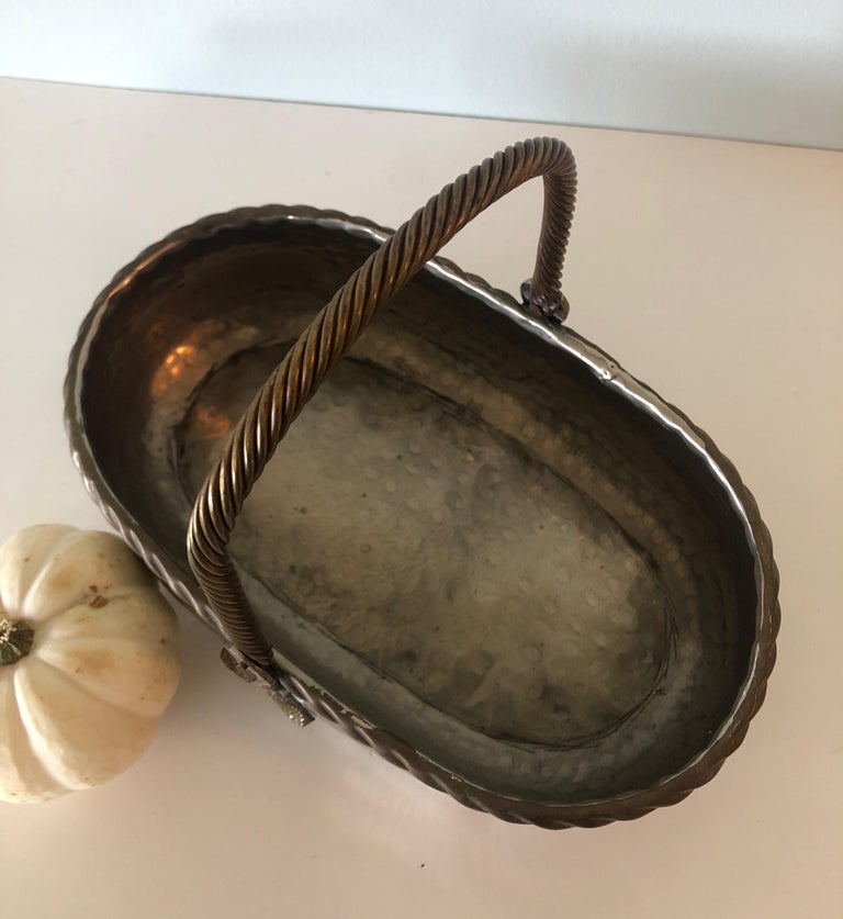Small Hand-Hammered Silver and Brass Indian Metal Decorative Basket For ...