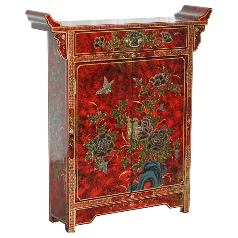 Small Hand Painted Chinese Floral Sideboard Bookcase with Removable ...