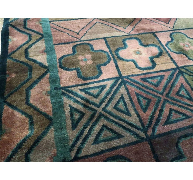 Small Handmade Art Deco Accent Rug in Neutral Earth Tones at 1stDibs ...