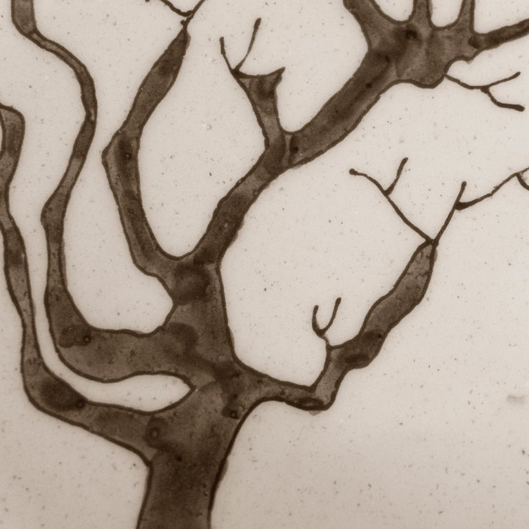 Small Handmade Ceramic Plates with Tree Illustration For Sale at 1stDibs