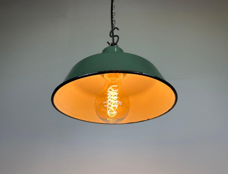 Small Industrial Petrol Enamel Pendant Lamp, 1960s For Sale at 1stDibs