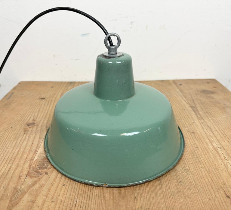 Small Industrial Petrol Enamel Pendant Lamp, 1960s For Sale at 1stDibs