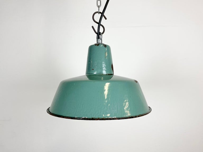 Small Industrial Petrol Enamel Pendant Lamp, 1960s For Sale at 1stDibs