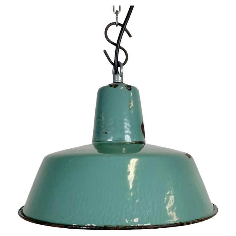 Small Industrial Petrol Enamel Pendant Lamp, 1960s For Sale at 1stDibs