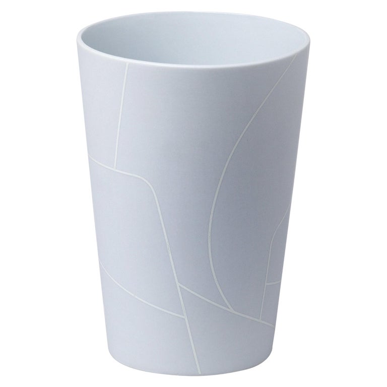 Small Matte Light Grey Inverted Conical Ceramic Vase with Graphic Line ...