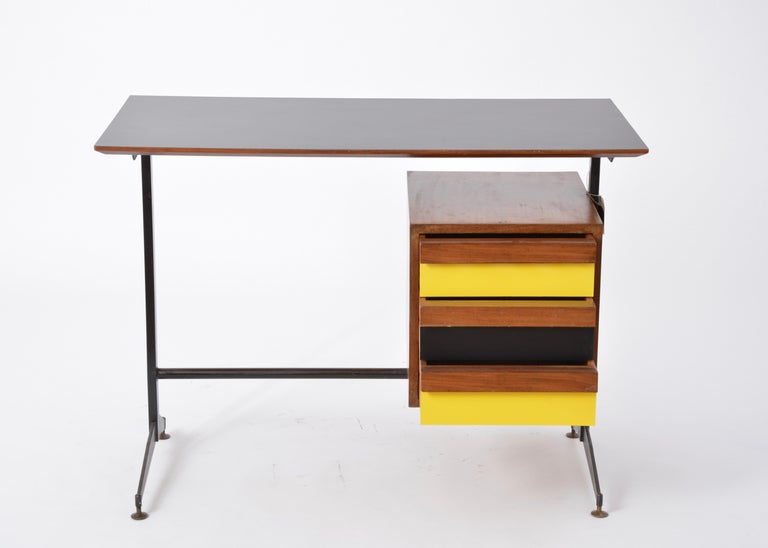 Small Italian Midcentury Desk with Black and Yellow Drawers at 1stDibs ...