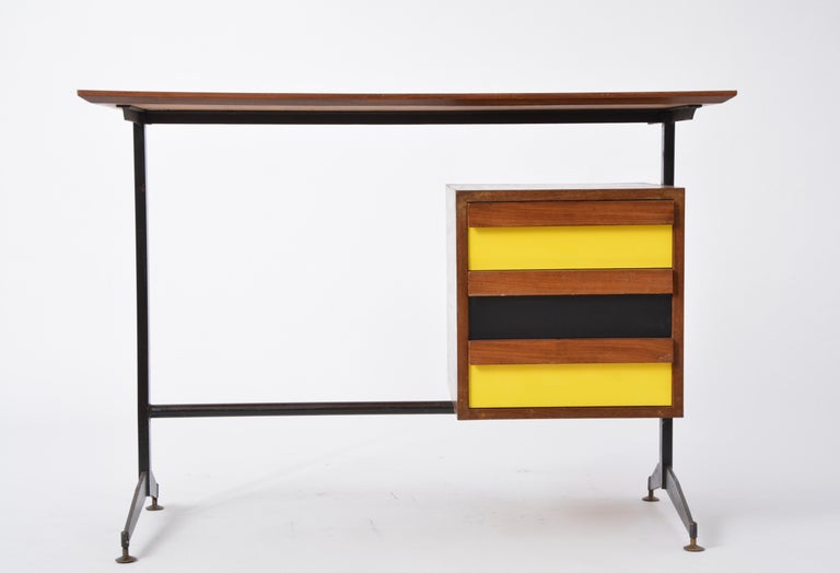 Small Italian Midcentury Desk with Black and Yellow Drawers at 1stDibs ...