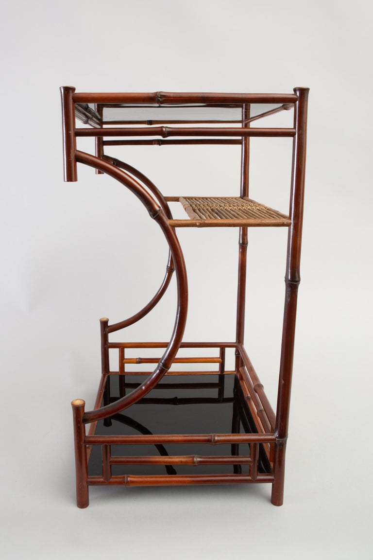 Small Japanese Bamboo and Black Lacquer Utility Stand For Sale at 1stDibs