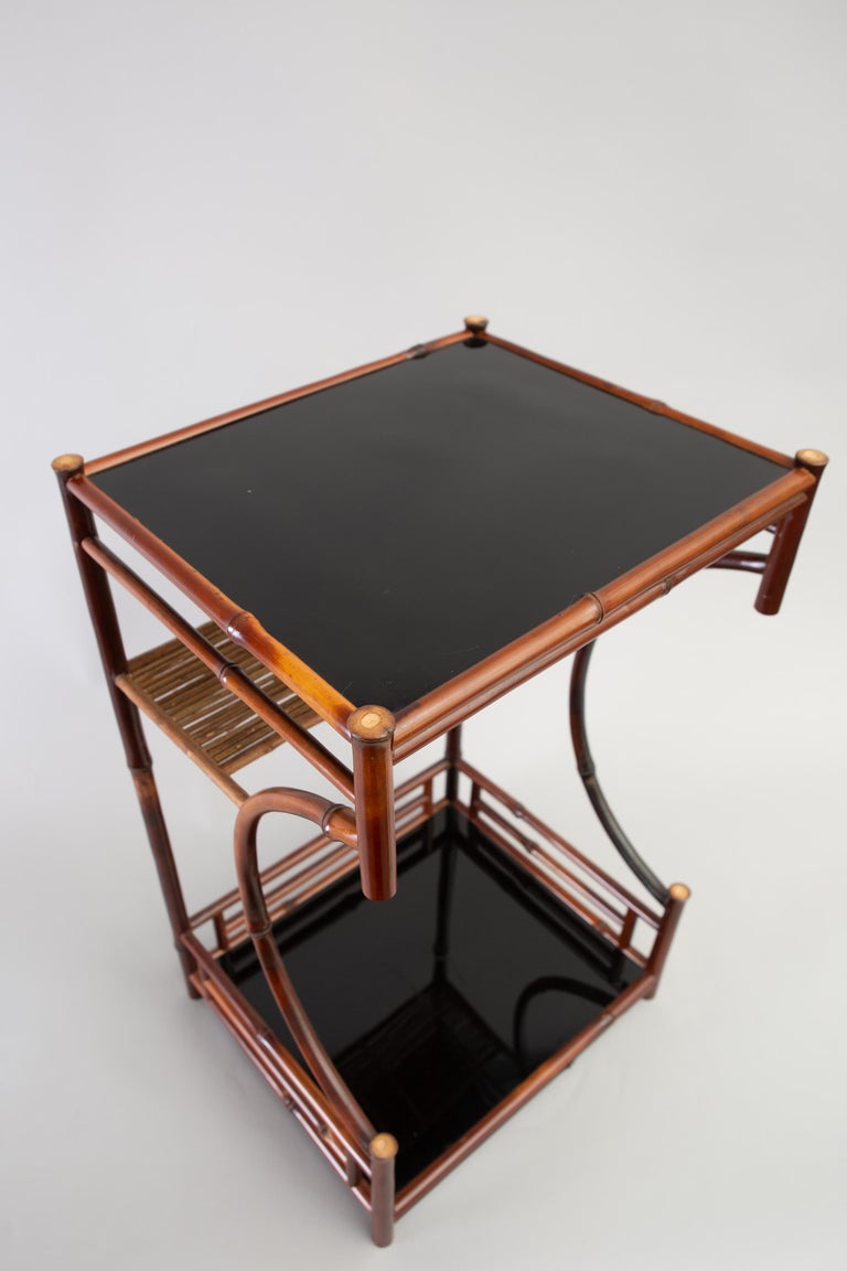 Small Japanese Bamboo and Black Lacquer Utility Stand For Sale at 1stDibs