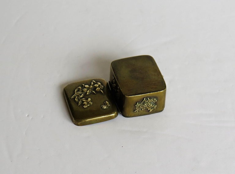 Small Japanese bronze and brass embossed Box with hinged lid 19th C ...