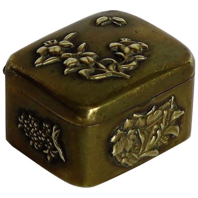 Small Japanese bronze and brass embossed Box with hinged lid 19th C ...