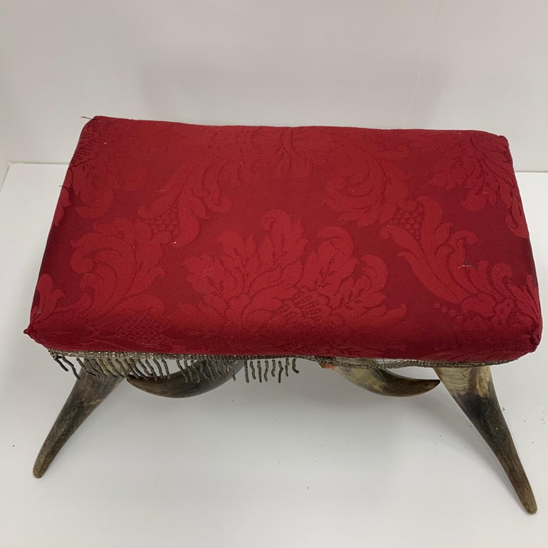 Small Longhorn Footstool with Red Fabric at 1stDibs | red fabric footstool