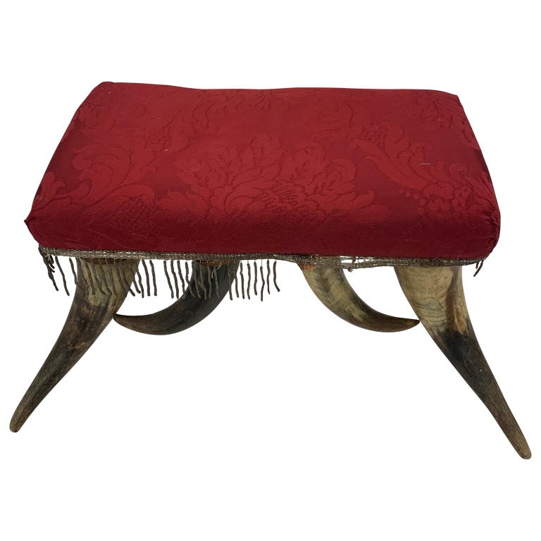 Small Longhorn Footstool with Red Fabric at 1stDibs | red fabric footstool