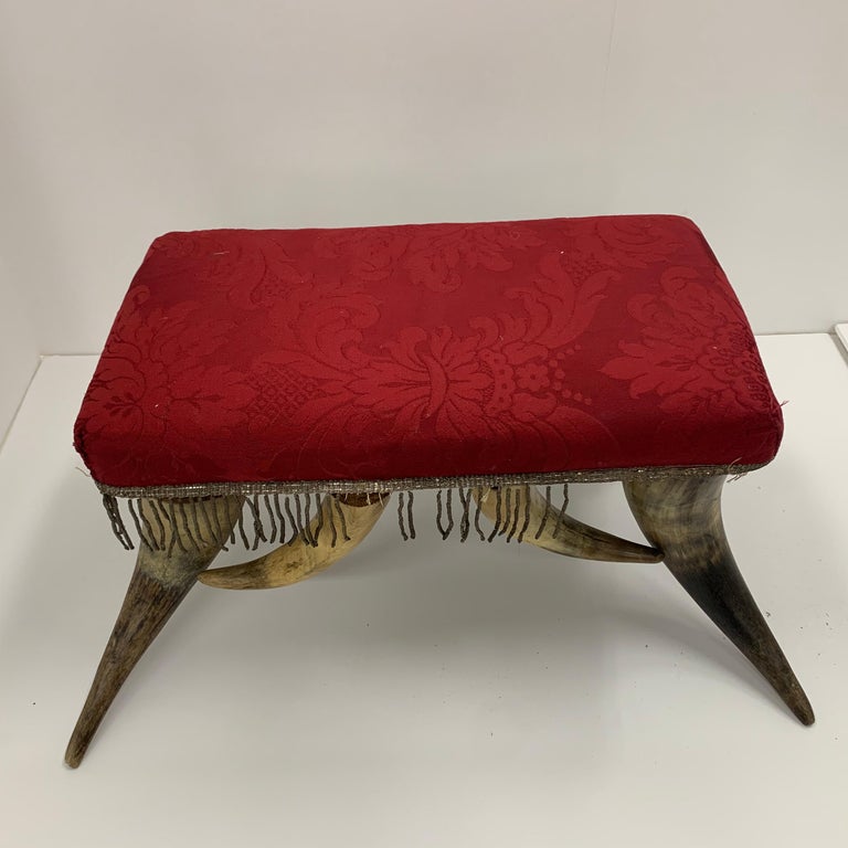 Small Longhorn Footstool with Red Fabric at 1stDibs | red fabric footstool