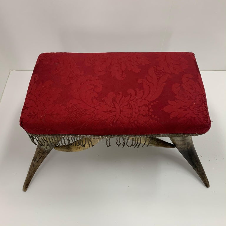 Small Longhorn Footstool with Red Fabric at 1stDibs | red fabric footstool