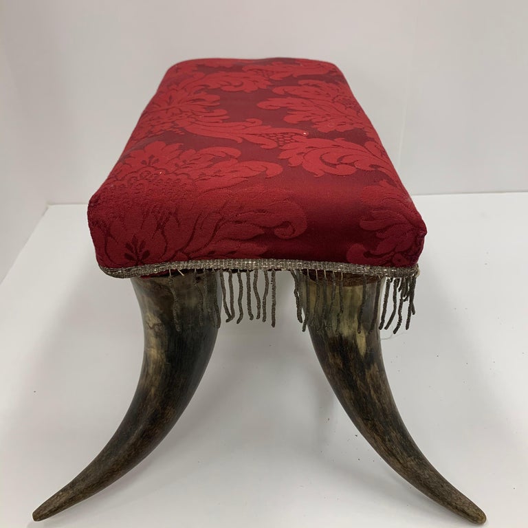 Small Longhorn Footstool with Red Fabric at 1stDibs | red fabric footstool