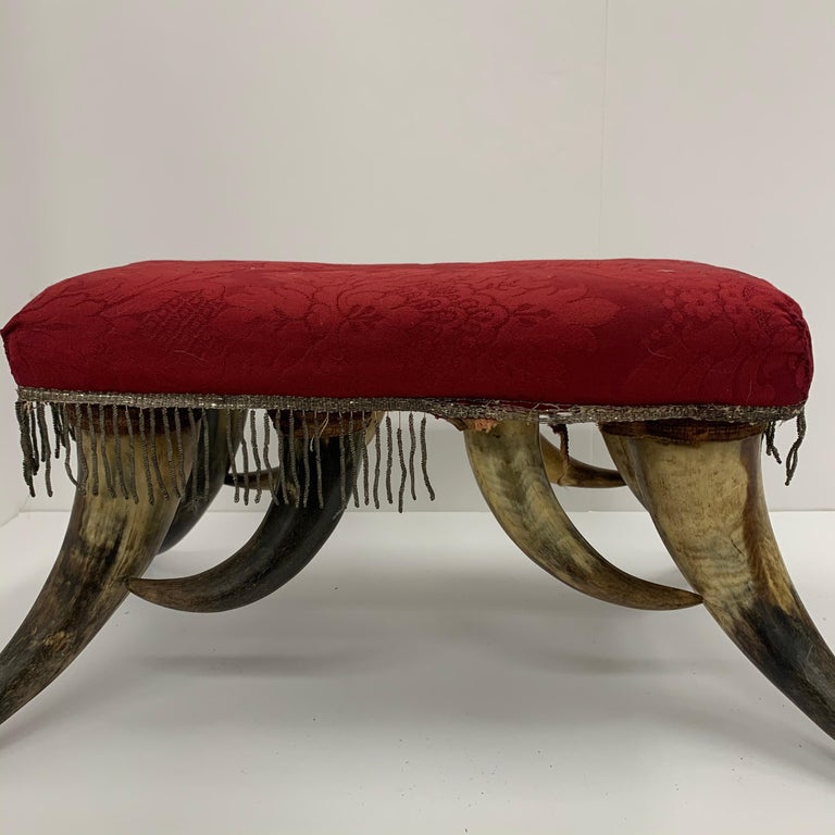 Small Longhorn Footstool with Red Fabric at 1stDibs | red fabric footstool