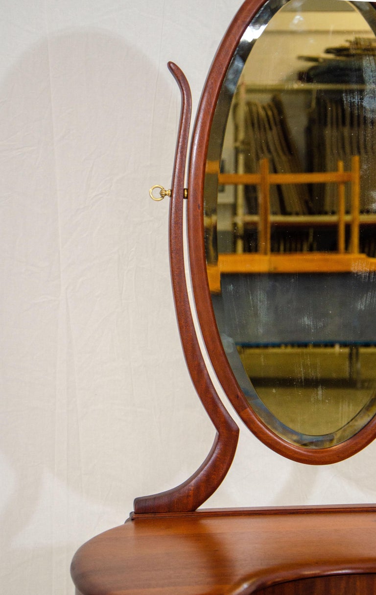 Small Mahogany Vanity with Oval Beveled Mirror at 1stDibs