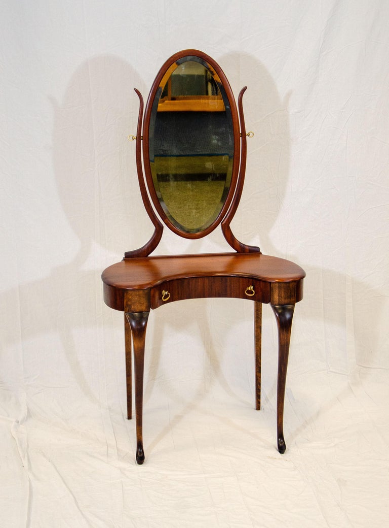 Small Mahogany Vanity with Oval Beveled Mirror at 1stDibs