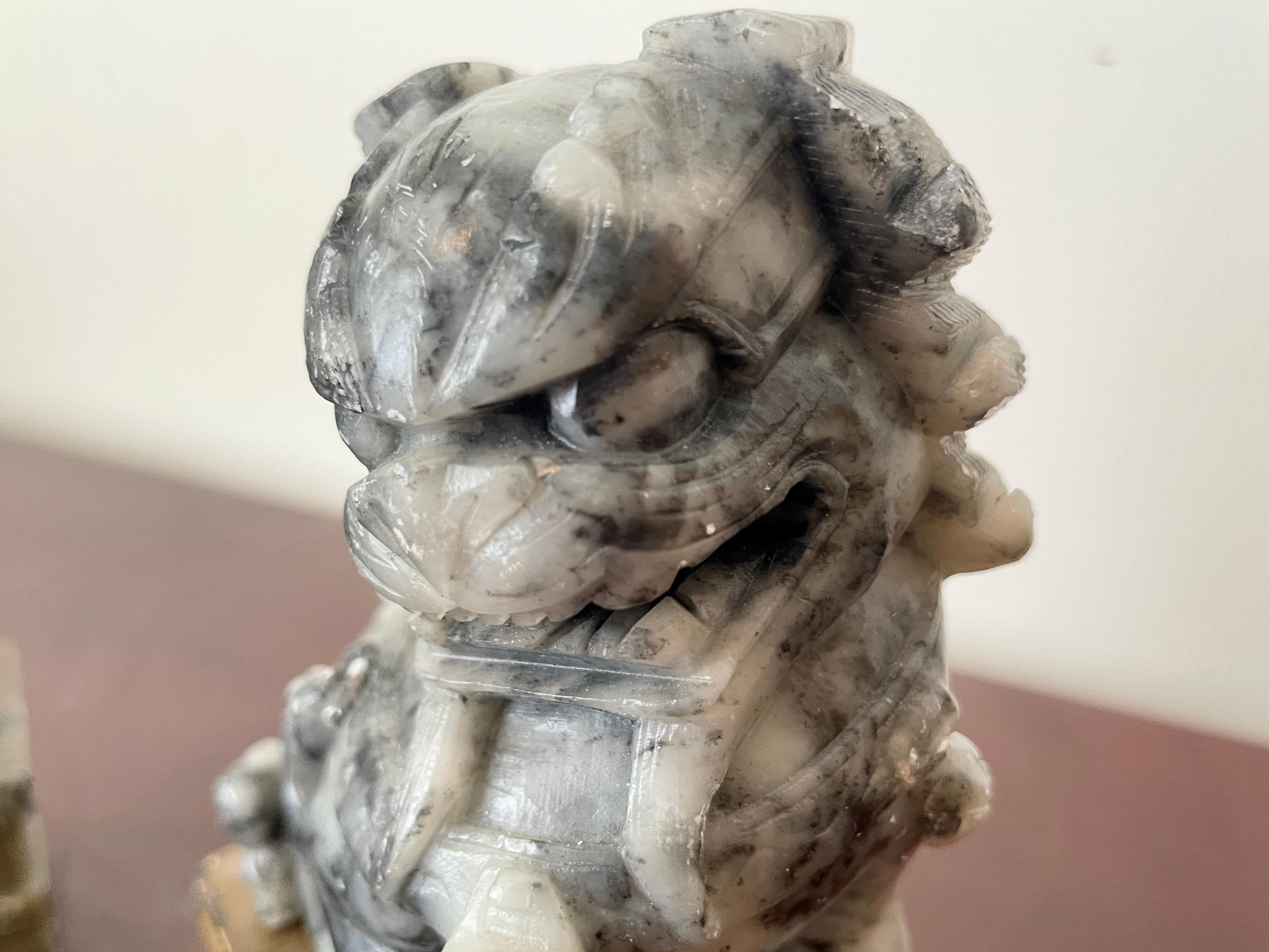 Small Marble Foo Dogs on a Base, a Pair For Sale at 1stDibs