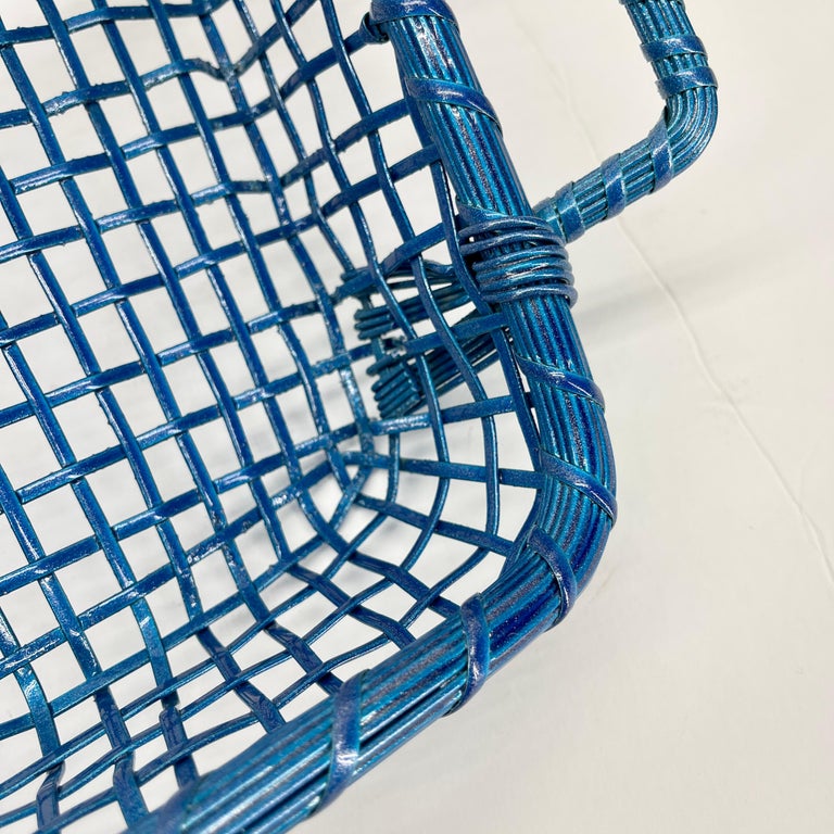 Small Maui Blue Metal Wire Basket Tray with Two Handles For Sale at ...
