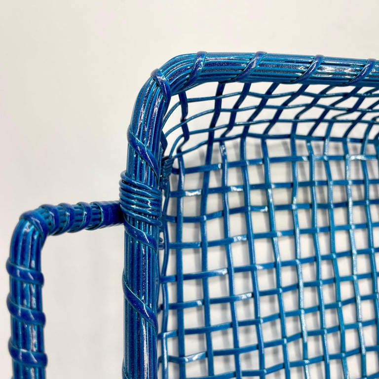 Small Maui Blue Metal Wire Basket Tray with Two Handles For Sale at ...