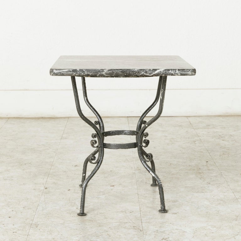 Small Midcentury French Hand Forged Iron Side Table, End Table with ...